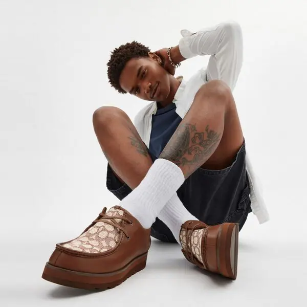 Coach Scott Apron Toe Boot In Signature Jacquard In Saddle  display picture 1