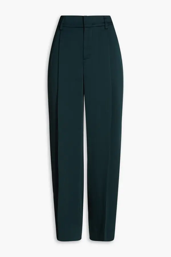 Vince Pleated Twill Wide-leg Pants - Dark Green