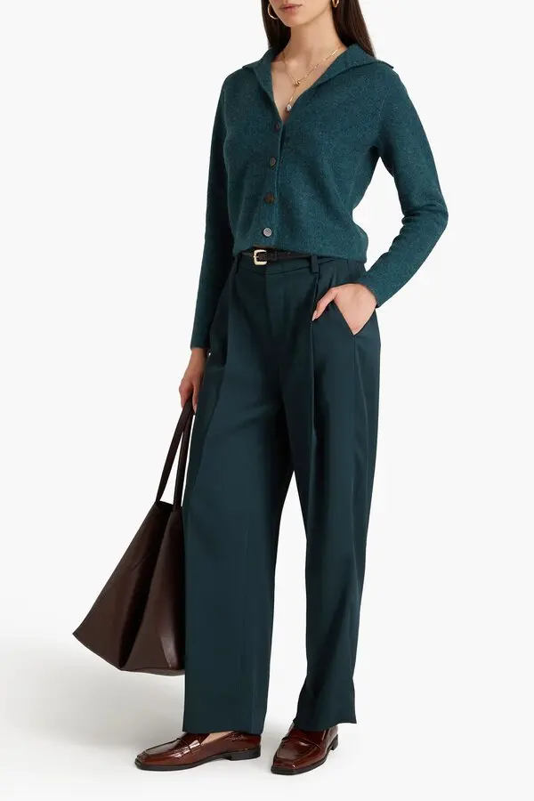 Vince Pleated Twill Wide-leg Pants - Dark Green