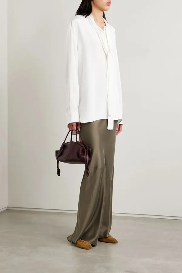 BEARE PARK Oversized Tieneck Silk-crepe Blouse - Ivory