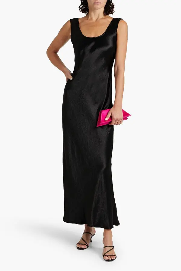Theory Draped Satin Maxi Dress In Black - 70% Off | Editorialist