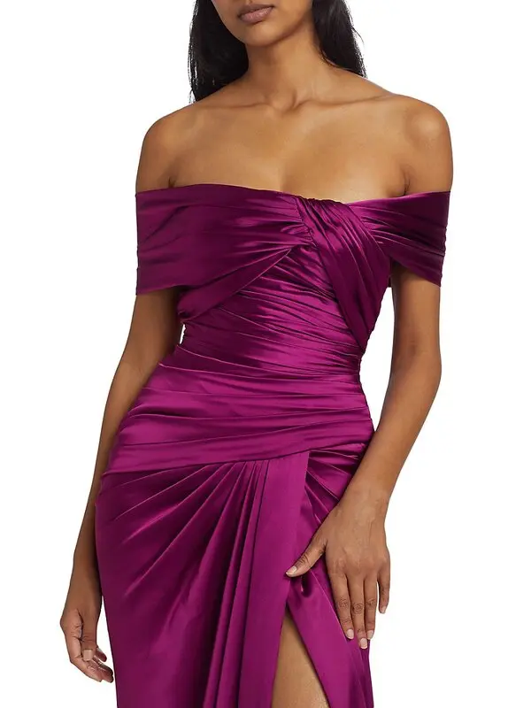 Zuhair Murad Satin Off-shoulder Draped Dress