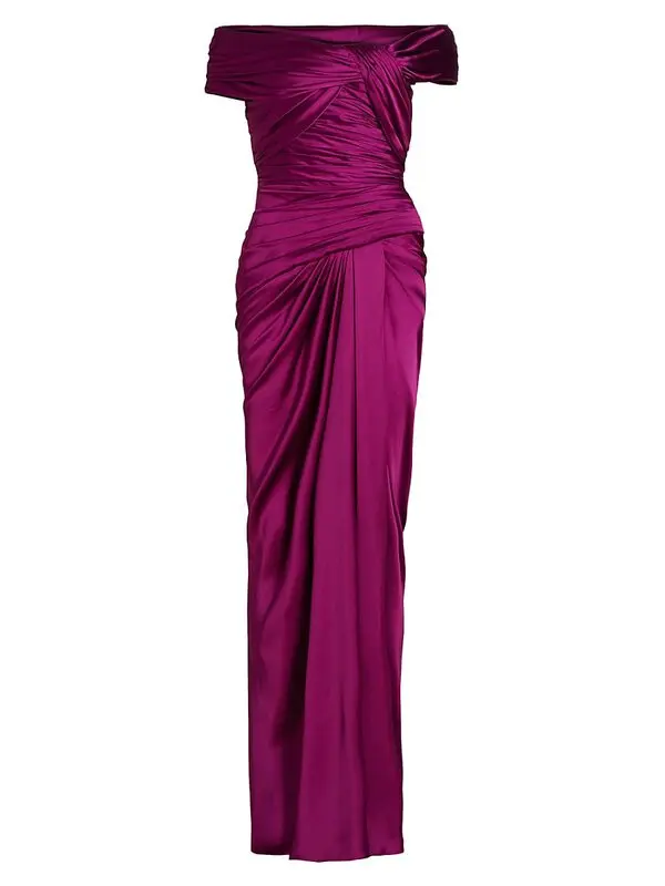 Zuhair Murad Satin Off-shoulder Draped Dress