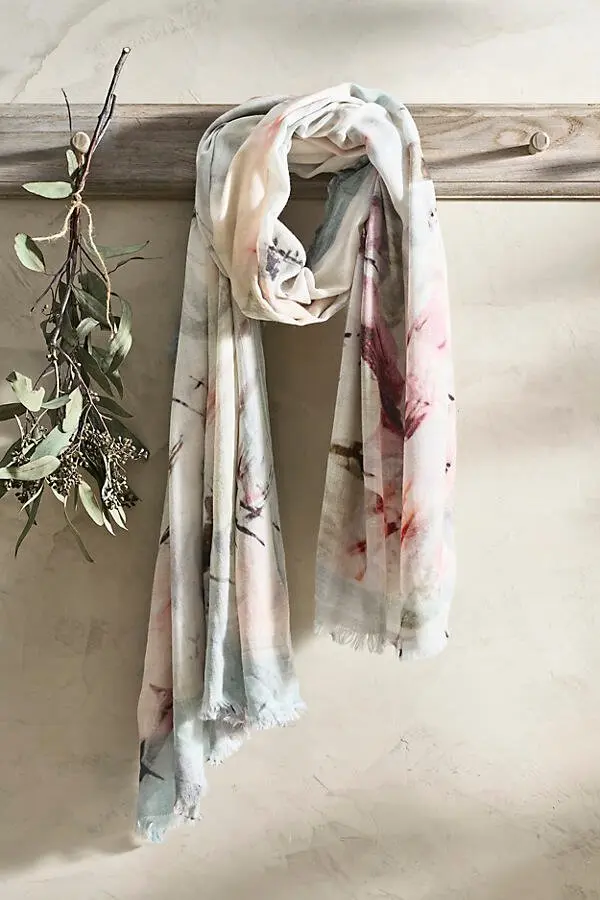 ELIZABETH GILLETT Pated Lilies Scarf - Grey