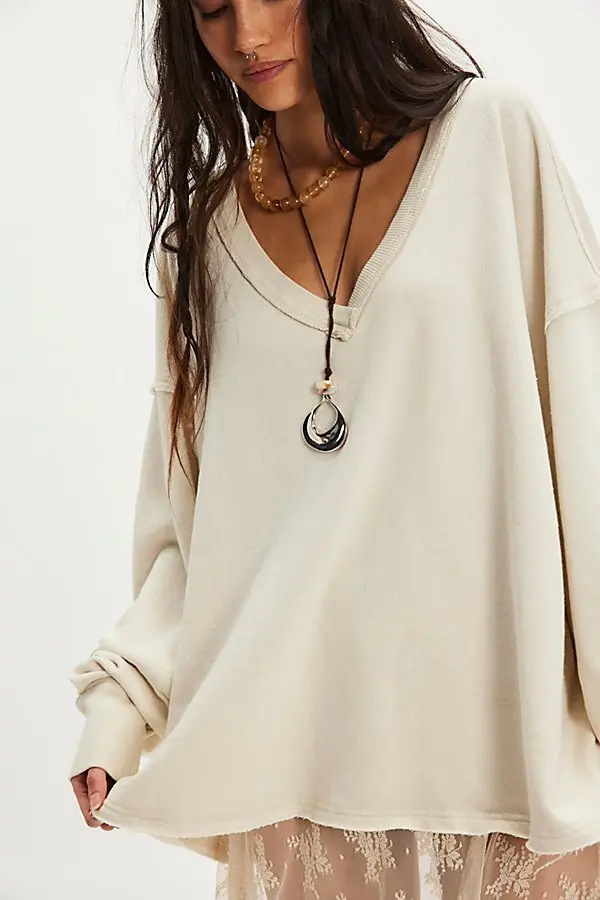 Free People We The Free Venice V-neck Sweatshirt - Grey Opal