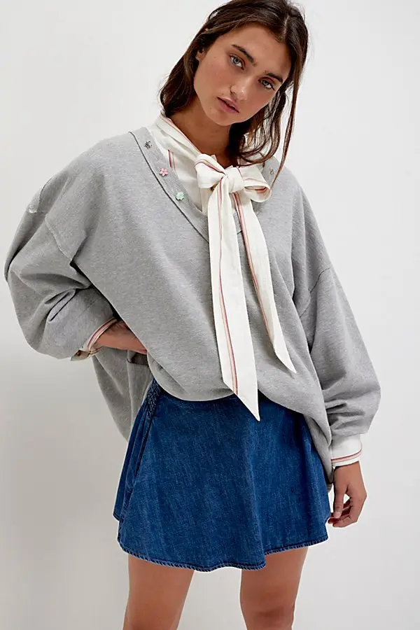 Free People We The Free Venice V-neck Sweatshirt - Heather Grey