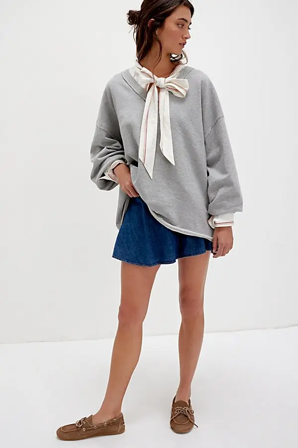 Free People We The Free Venice V-neck Sweatshirt - Heather Grey