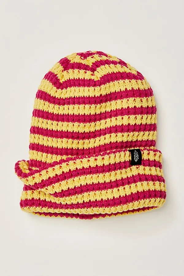 Free People Stripe It Up Cool Down Beanie - Pink Lemonade