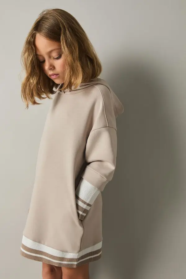 Reiss Leandra Hooded Jersey Hoodie Dress - Mink | Editorialist