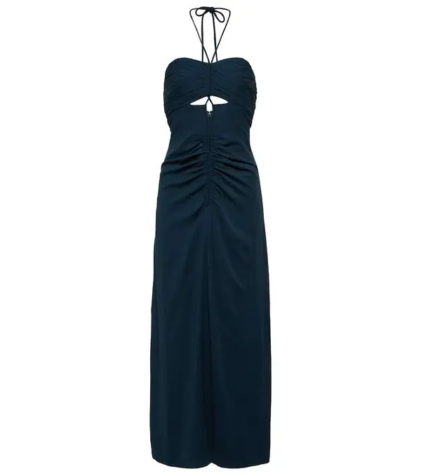 SELF-PORTRAIT Cutout Ruched Halterneck Maxi Dress