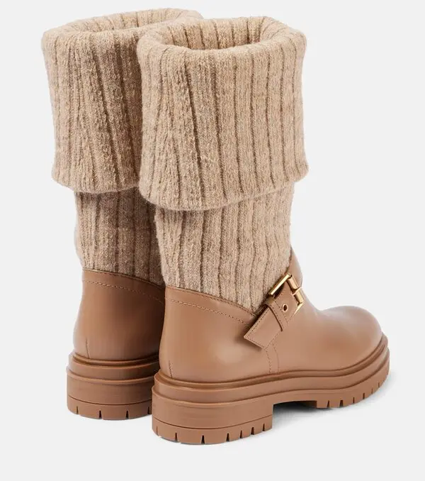 GIANVITO ROSSI Thurso Leather-trimmed Sock Boots - Beige
