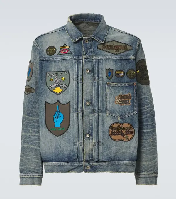 Sacai X Mark Gonzales Denim Trucker Jacket - Blue