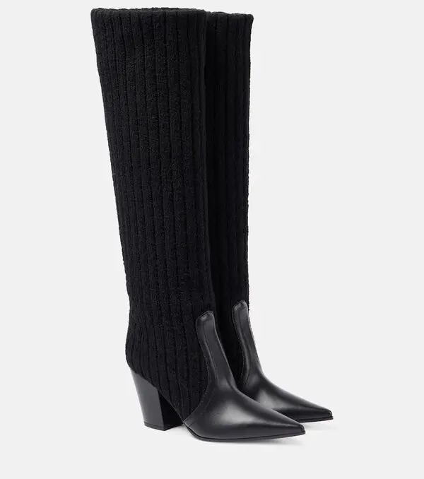 GIANVITO ROSSI Leather-trimmed Knee-high Boots