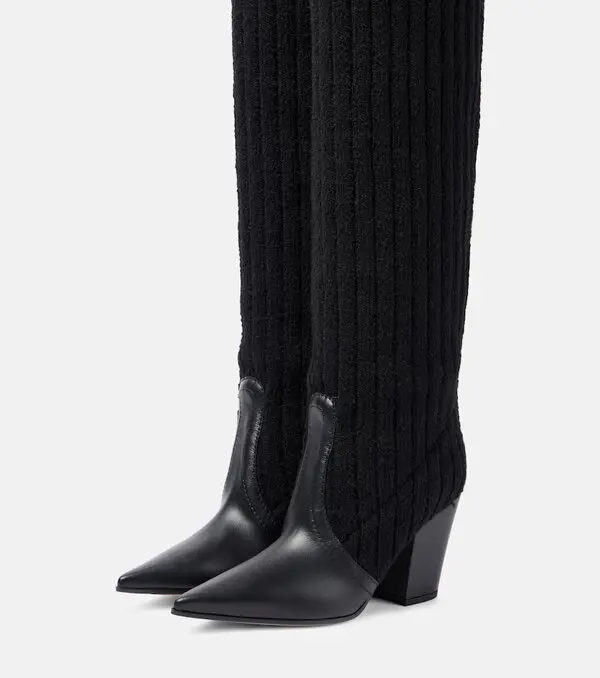 GIANVITO ROSSI Leather-trimmed Knee-high Boots
