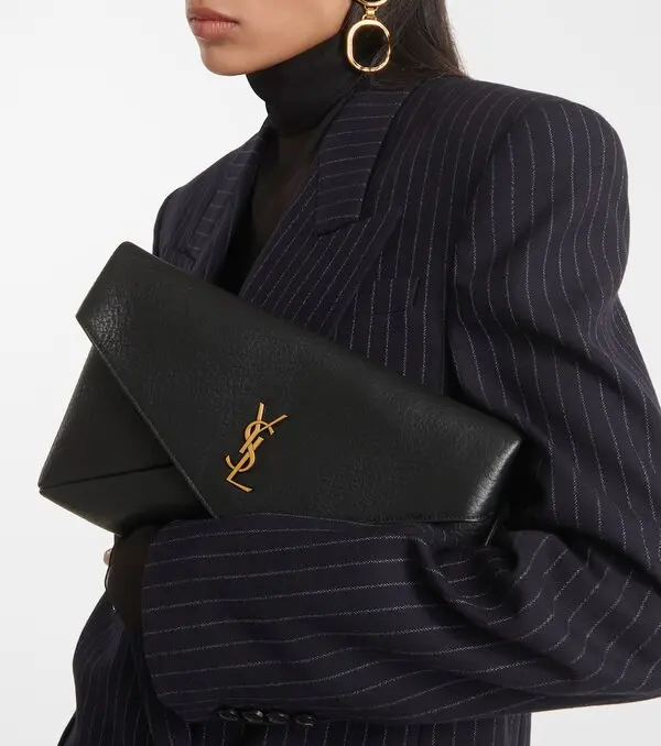 Saint Laurent Cassandre Large Leather Pouch - Black