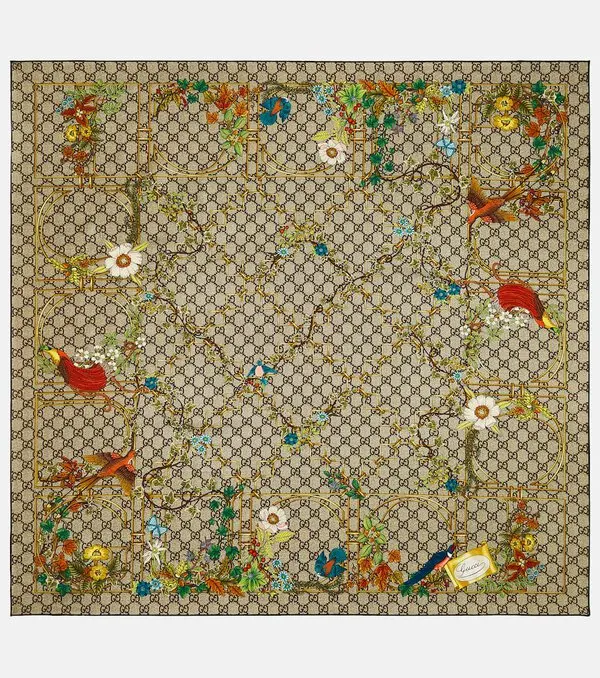 Gucci Printed Silk Twill Scarf - Brown