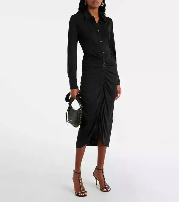 Isabel Marant Étoile Ivalia Gathered Jersey Polo Dress - Black