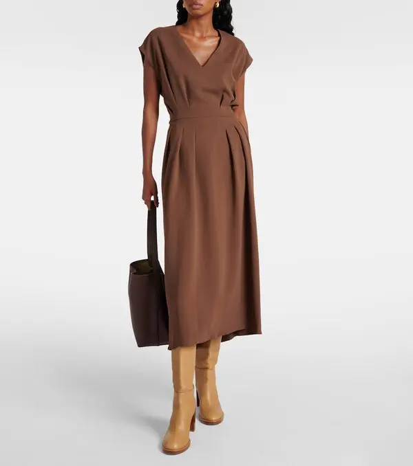 JOSEPH Pleated Cady Midi Dress - Brown