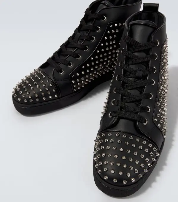CHRISTIAN LOUBOUTIN Louis Spikes Leather High-top Sneakers - Black