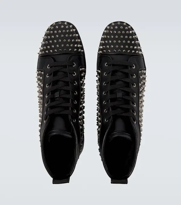 CHRISTIAN LOUBOUTIN Louis Spikes Leather High-top Sneakers - Black