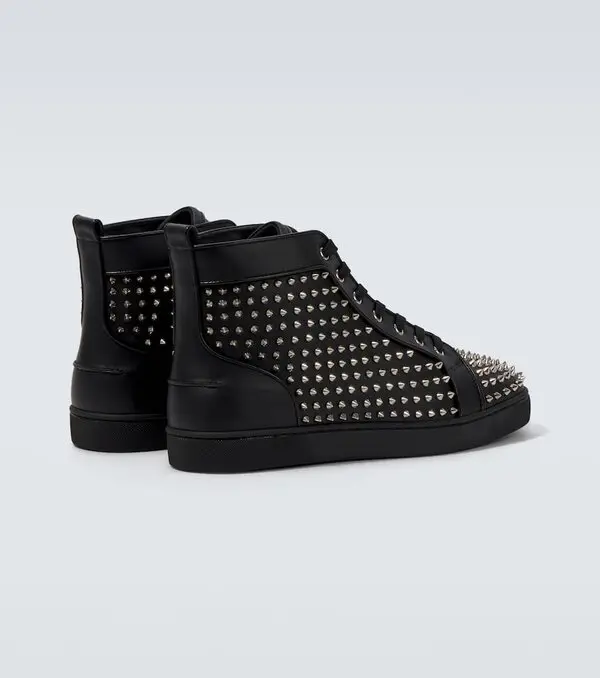 CHRISTIAN LOUBOUTIN Louis Spikes Leather High-top Sneakers - Black