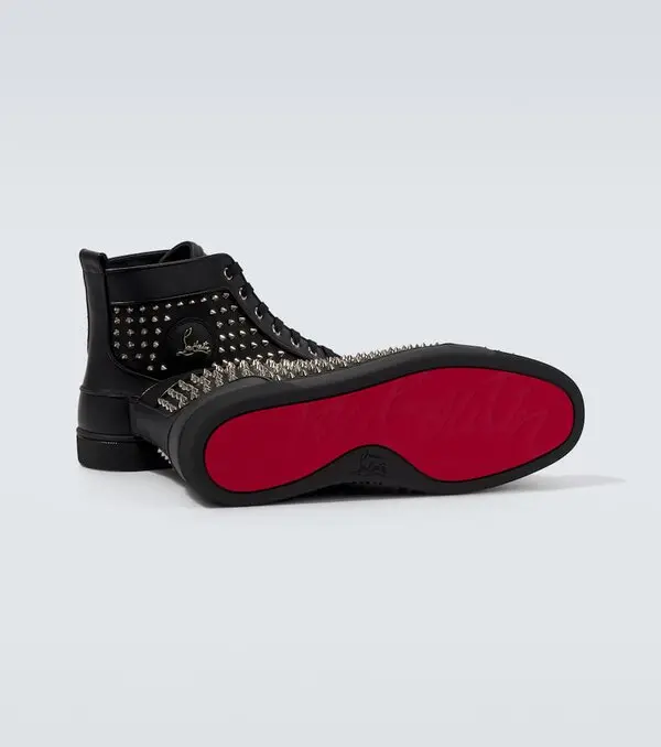 CHRISTIAN LOUBOUTIN Louis Spikes Leather High-top Sneakers - Black