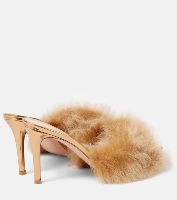 GIANVITO ROSSI Shearling-trimmed Leather Mules