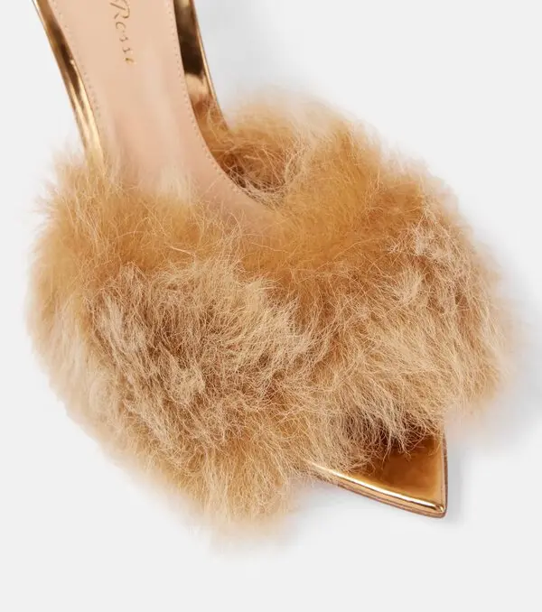 GIANVITO ROSSI Shearling-trimmed Leather Mules