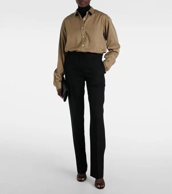 THE ROW Jesse Mid-rise Wool Straight Leg Trousers Ivory Glow