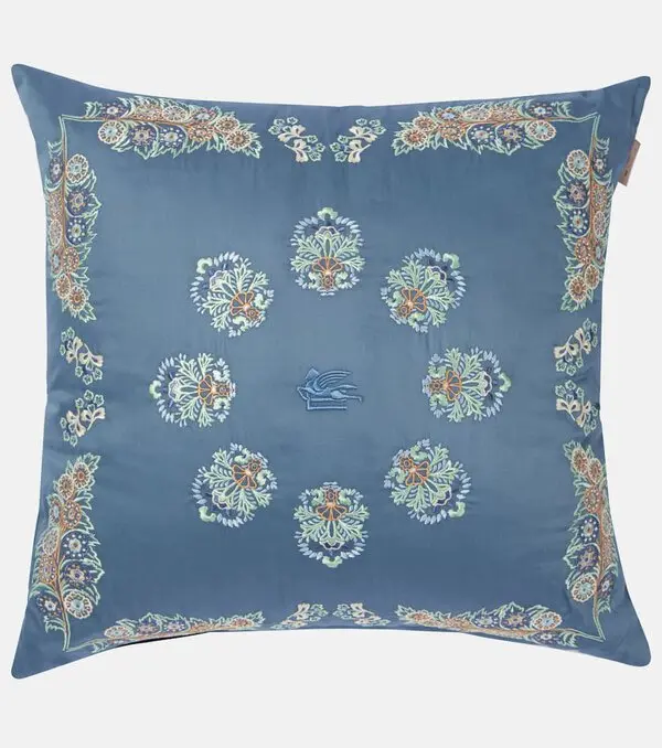 Etro Embroidered Cotton Satin Cushion - Blue