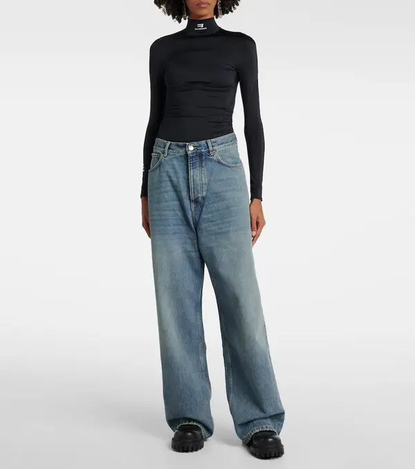 Balenciaga Faded Mid-rise Wide-leg Jeans - Blue