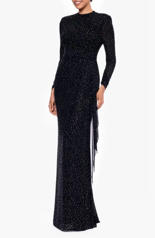 Betsy & Adam Rhinestone Long Sleeve Stretch Gown