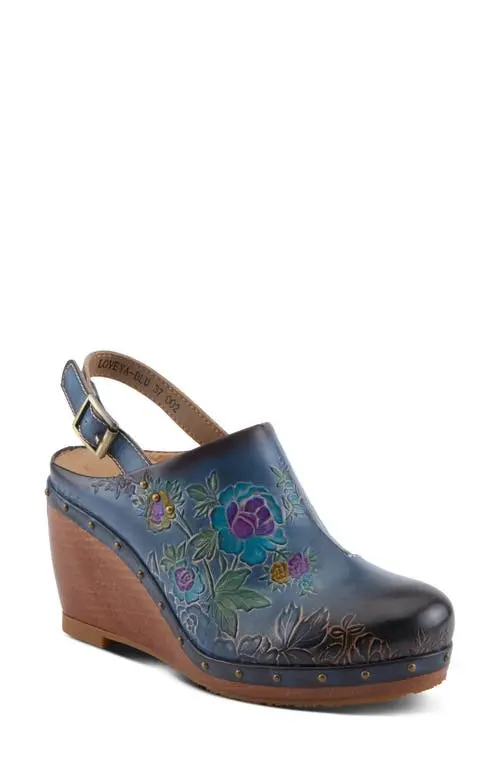SPRING STEP SHOES Loveya Platform Wedge Clog - Blue