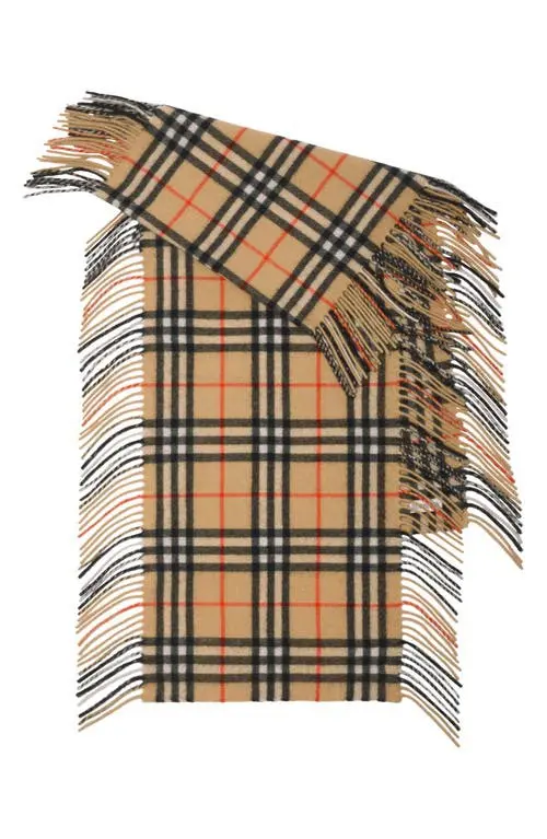 Burberry Medium Check Happy Fringe Cashmere Scarf - Sand