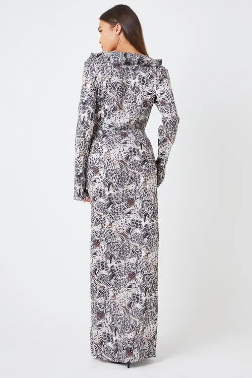 CREEA THE LABEL Long Sleeve Ruffle Print Maxi Dress