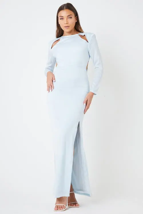 CREEA THE LABEL Shoulder Pad Maxi Dress With Slit