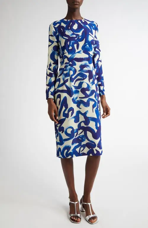 dries van noten blue dress Dries Van Noten // Blue & Pink Palm Tree Pattern Dress – VSP Consignment main image 1