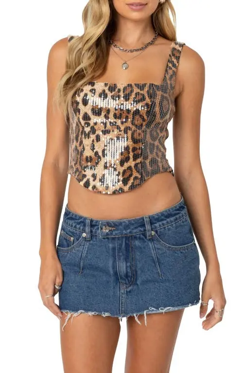 EDIKTED Sequin Animal Print Corset Top
