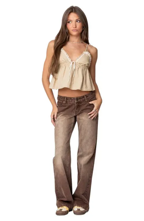 EDIKTED Claire Linen & Cotton Babydoll Top