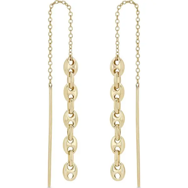Zoe Chicco 14k Gold Puffed Mariner Chain Threader Earrings - 14k Yellow Gold