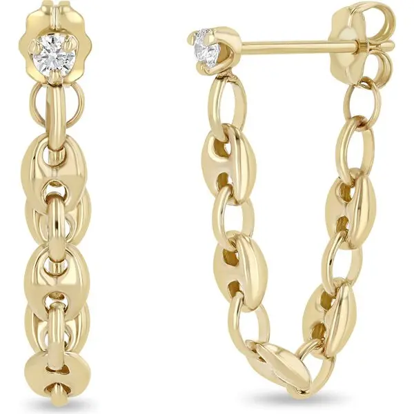 Zoe Chicco Diamond Mariner Chain Huggie Earrings - 14k Yellow Gold