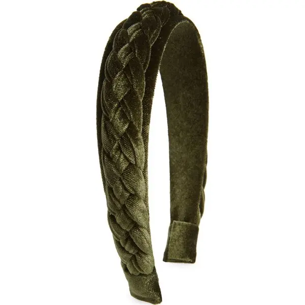 Tasha Braided Velvet Headband - Olive Green