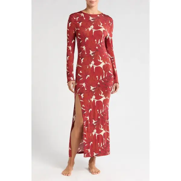 KILO BRAVA Long Sleeve Maxi Nightgown - Fallen Leaves