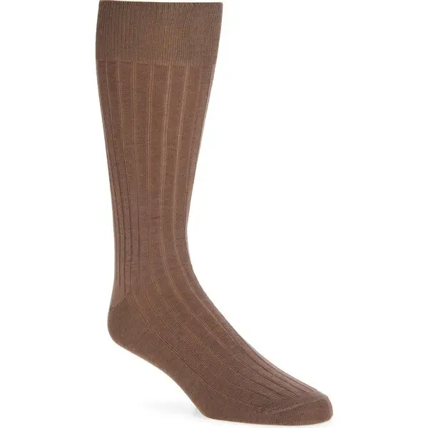 Nordstrom Ribbed Mercerized Cotton Blend Dress Socks - Mocha