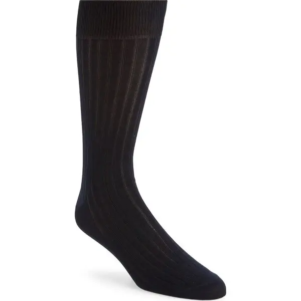 Nordstrom Ribbed Mercerized Cotton Blend Dress Socks - Navy