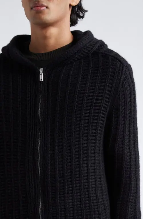 Rick Owens Hooded Cashmere & Silk Zip Cardigan - Black | Editorialist