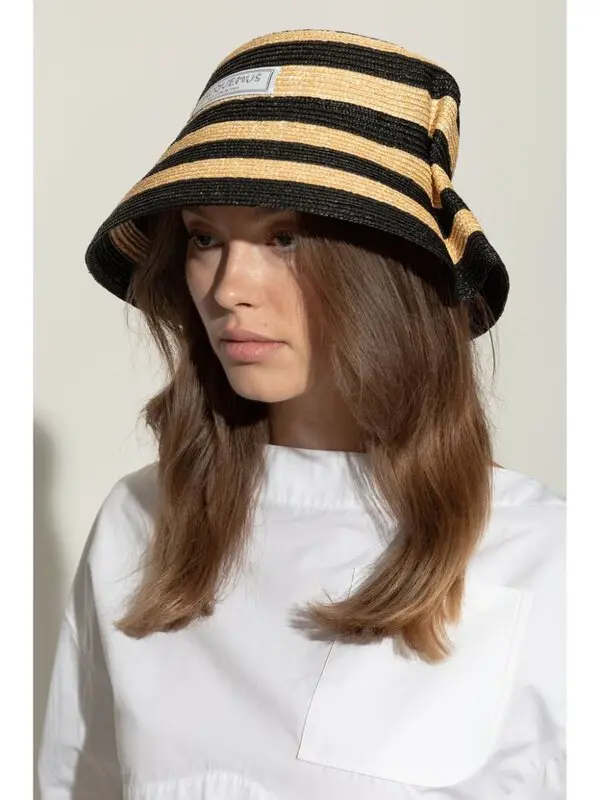 Jacquemus Vela AppliquéD Striped Raffia Bucket Hat  display picture 2