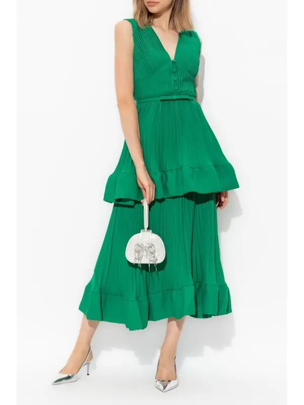 Self-Portrait Tiered Chiffon Midi Dress In Green - 60% Off