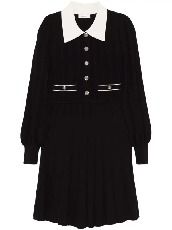 Sandro Pleated Knit Dress In Black - 30% Off | Editorialist