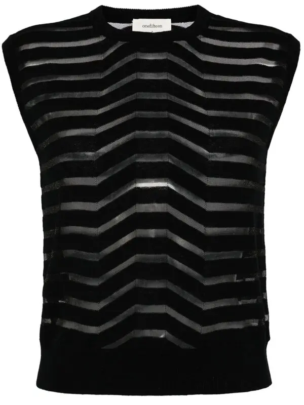 ONEFIFTEEN Striped Knitted Vest - Black